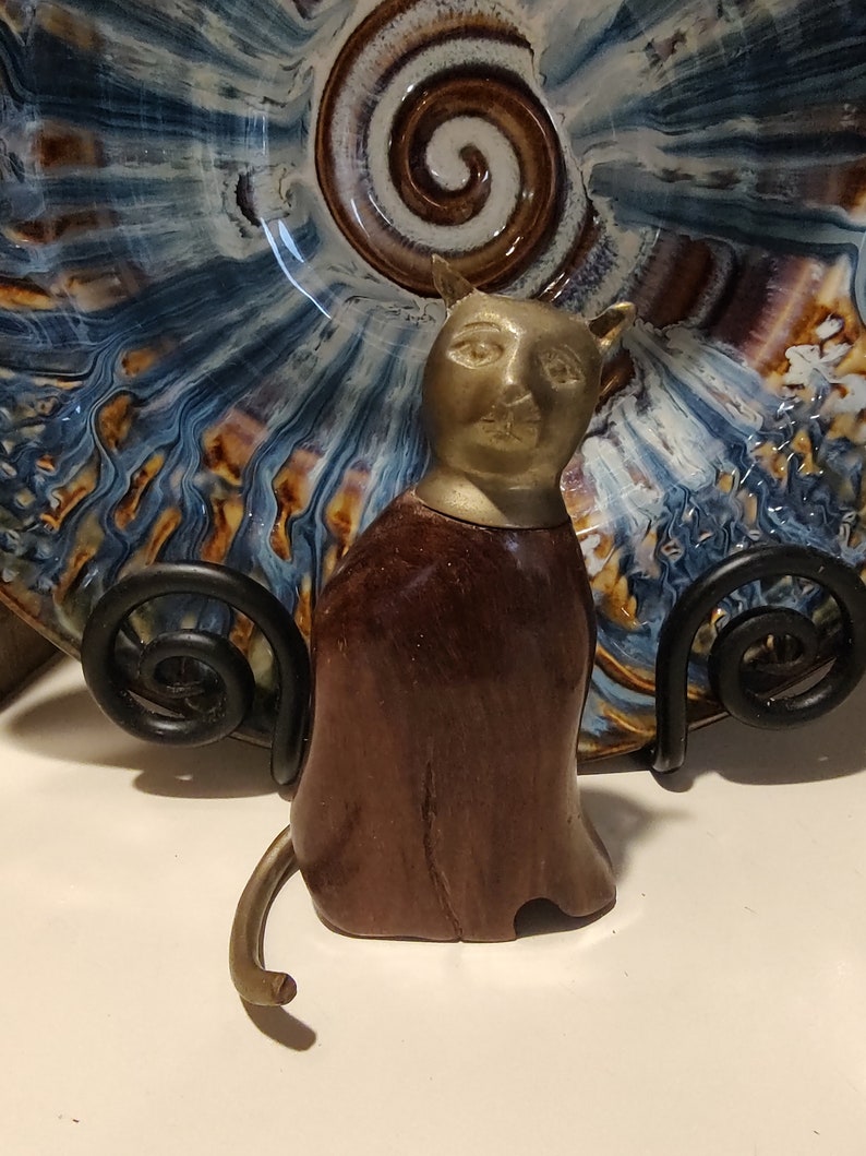 Brass and Rosewood Cat Figurine by Sarna - Etsy