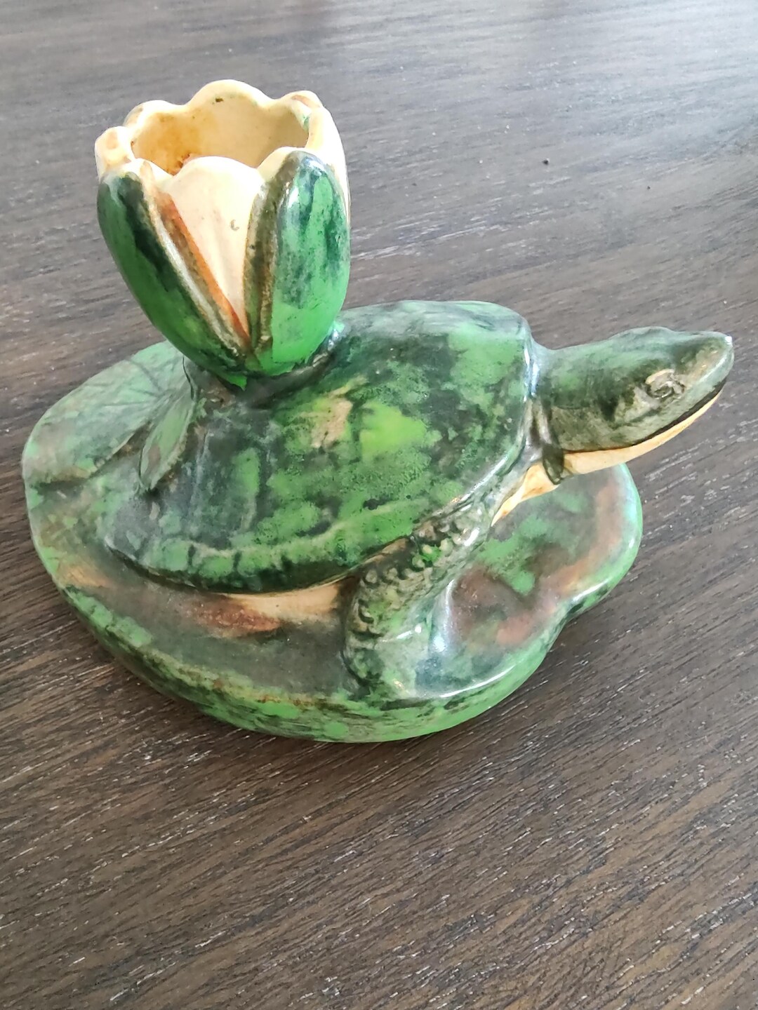 Antique Weller Turtle on Lily Pad Candlestick Holder With Copper Glaze ...