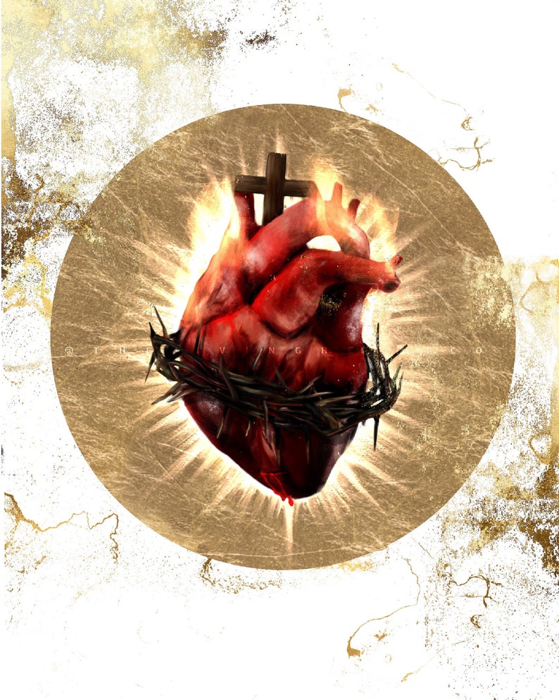 Three Hearts Catholic Art Prints (trio), Three Hearts Art Set, Three ...