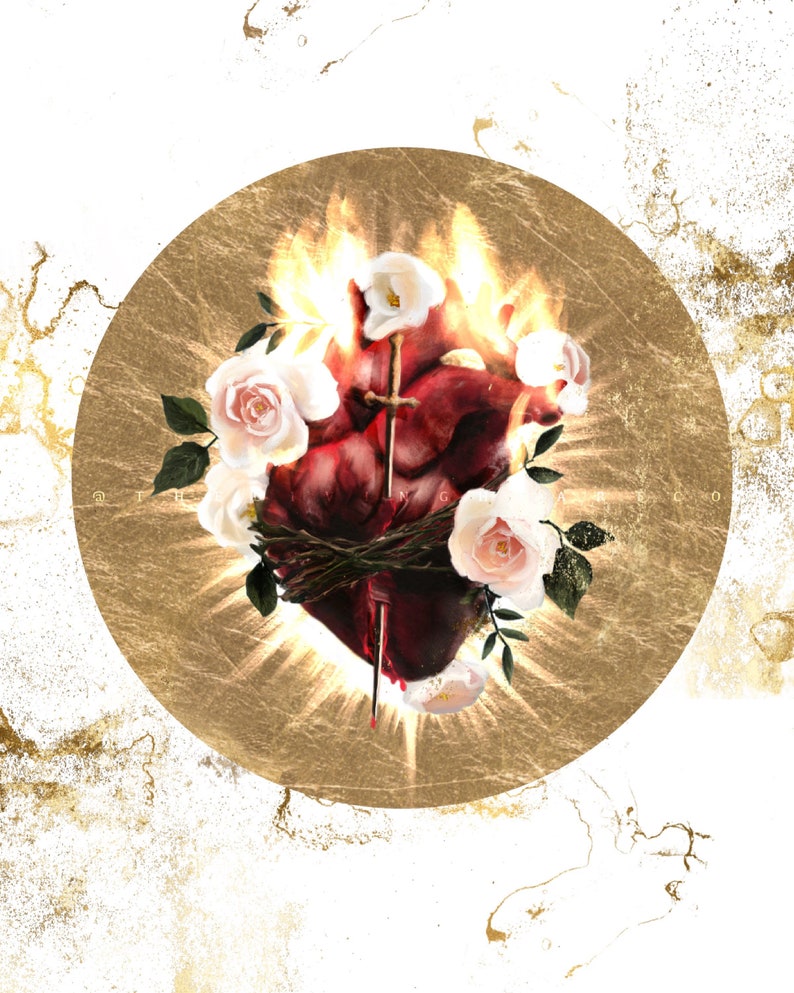 Three Hearts Catholic Art Prints (trio), Three Hearts Art Set, Three ...