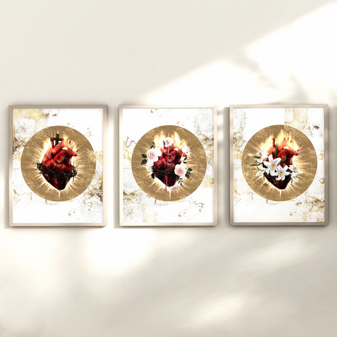 Three Hearts Catholic Art Prints trio Three Hearts Art Set - Etsy