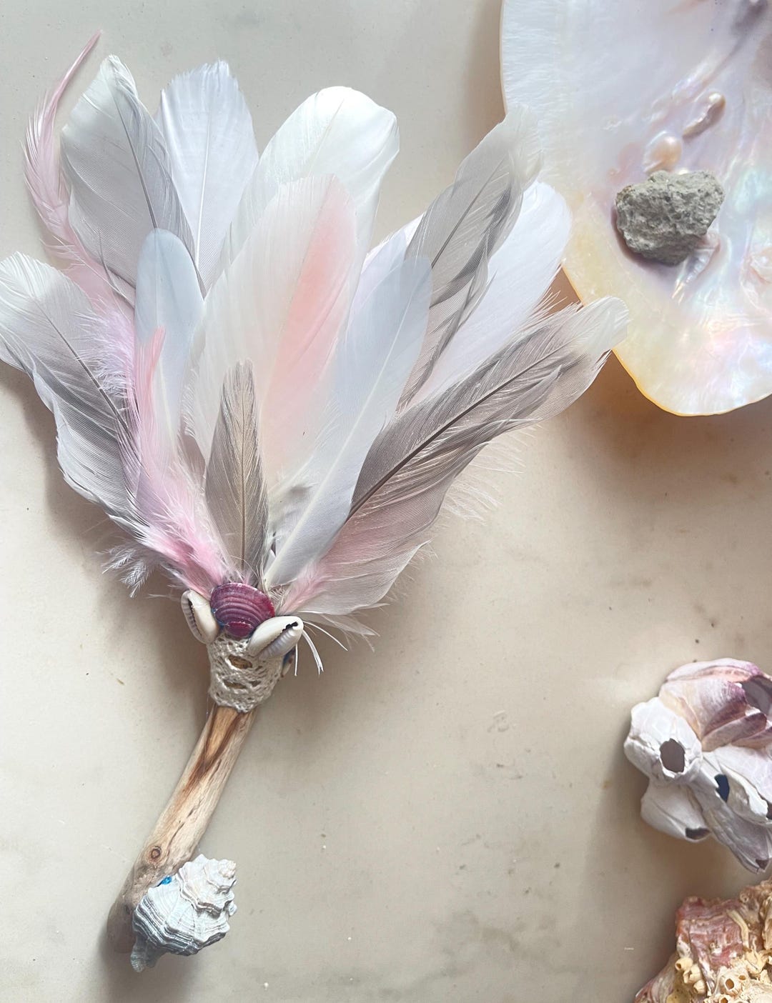Shamanic Feather Smudging Fan: Seagull & Flamingo, Ritual Altar Tool - Etsy