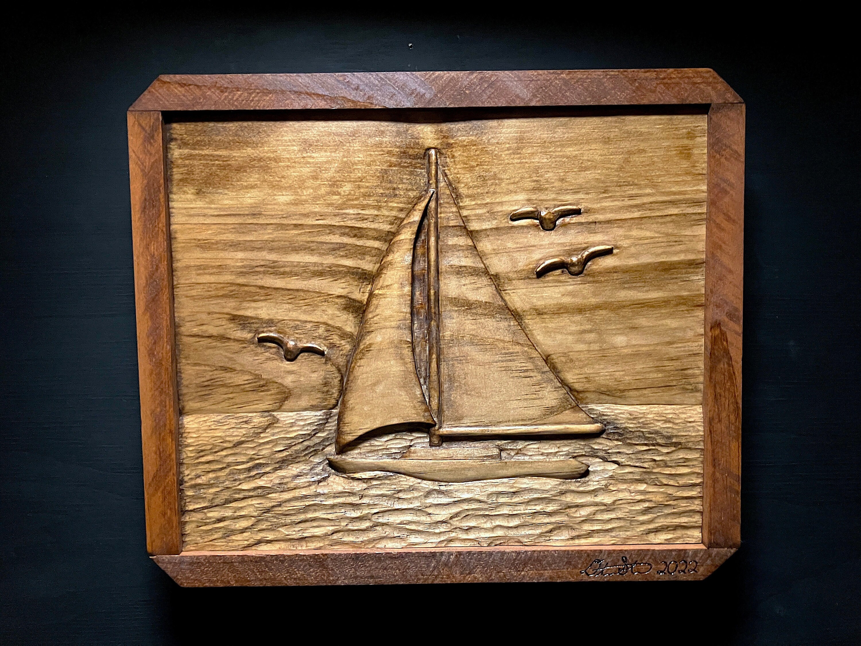 Sailboat Hand Carved in Shallow Relief - Etsy