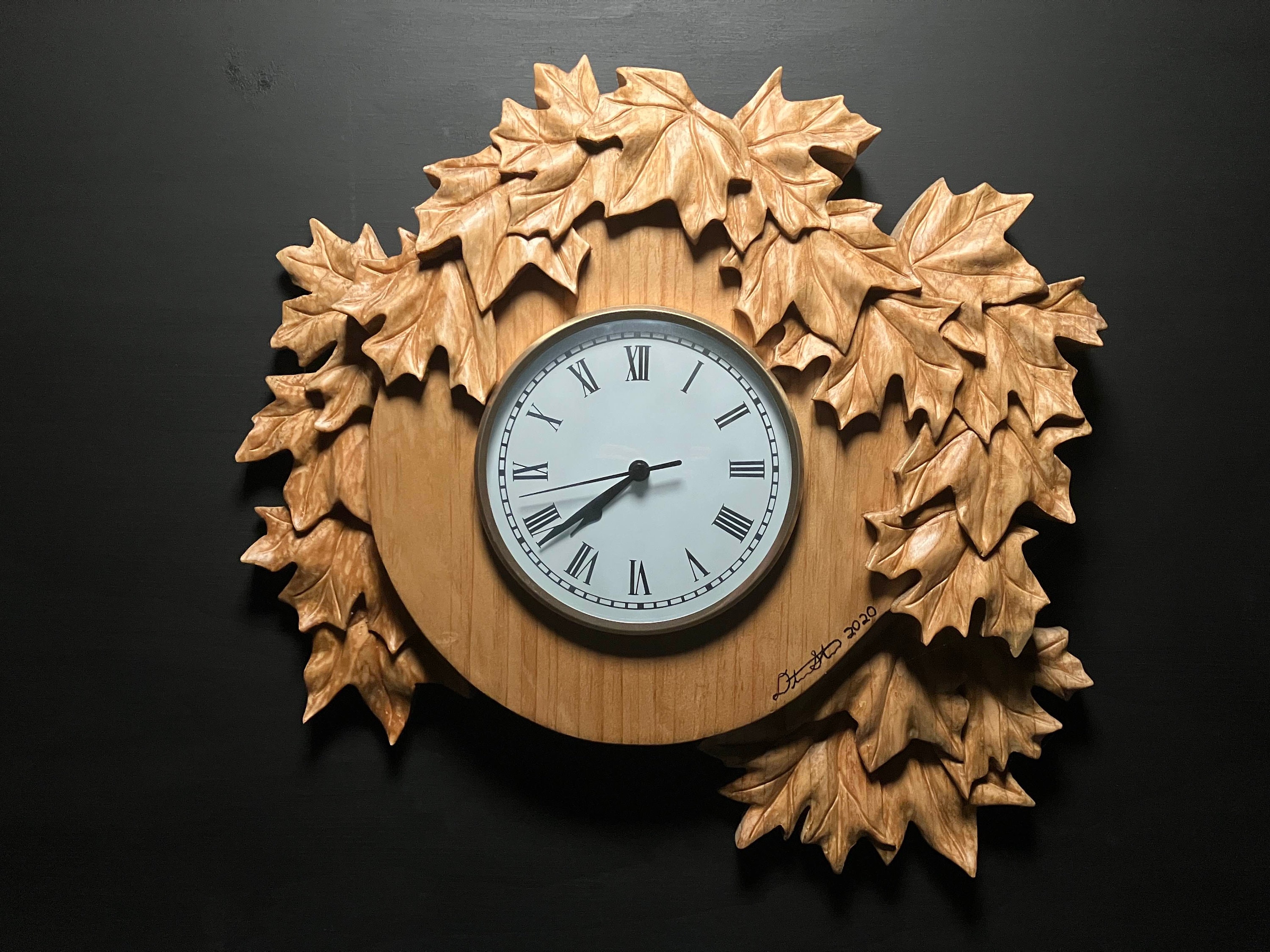 Maple Leaf Clock Woodcarving, autumn Memories Hand Carved in Deep ...