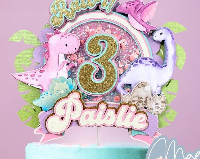 Pastel Dinosaur Cake Topper, Pink Dinosaur Cake Topper, Three-rex Party ...