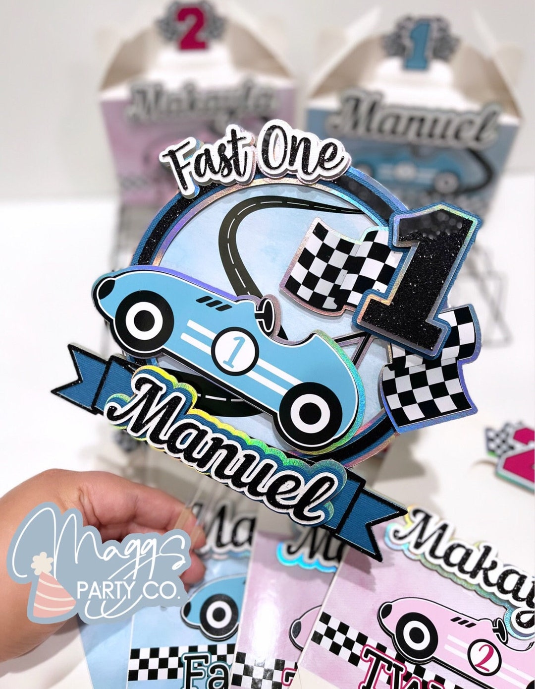 Race Car Birthday, Fast One, Vintage Car, Cake Topper, Two Fast Cake ...