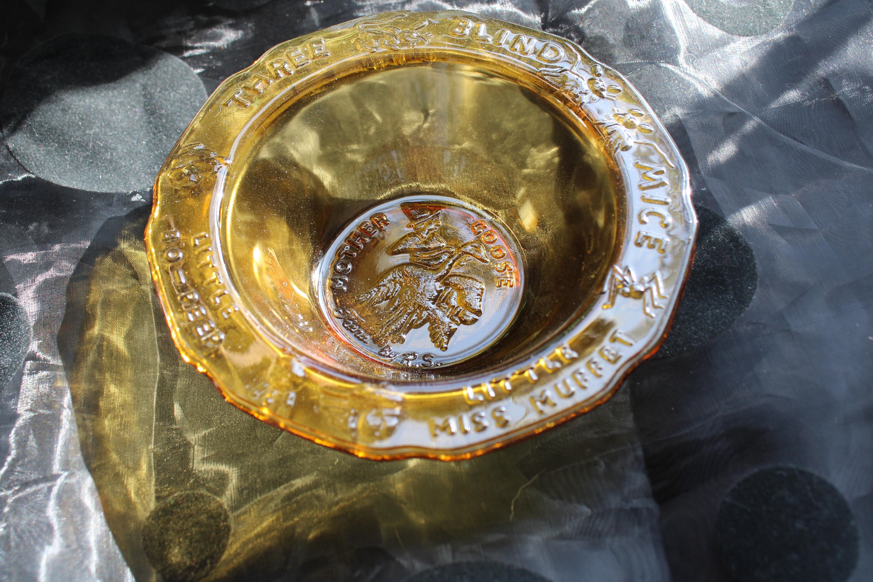 Vintage Mother Goose Amber Glass Dish - Etsy