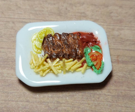 Miniature Ribs With Fries and Salad Scale 1:12 Miniature Food - Etsy