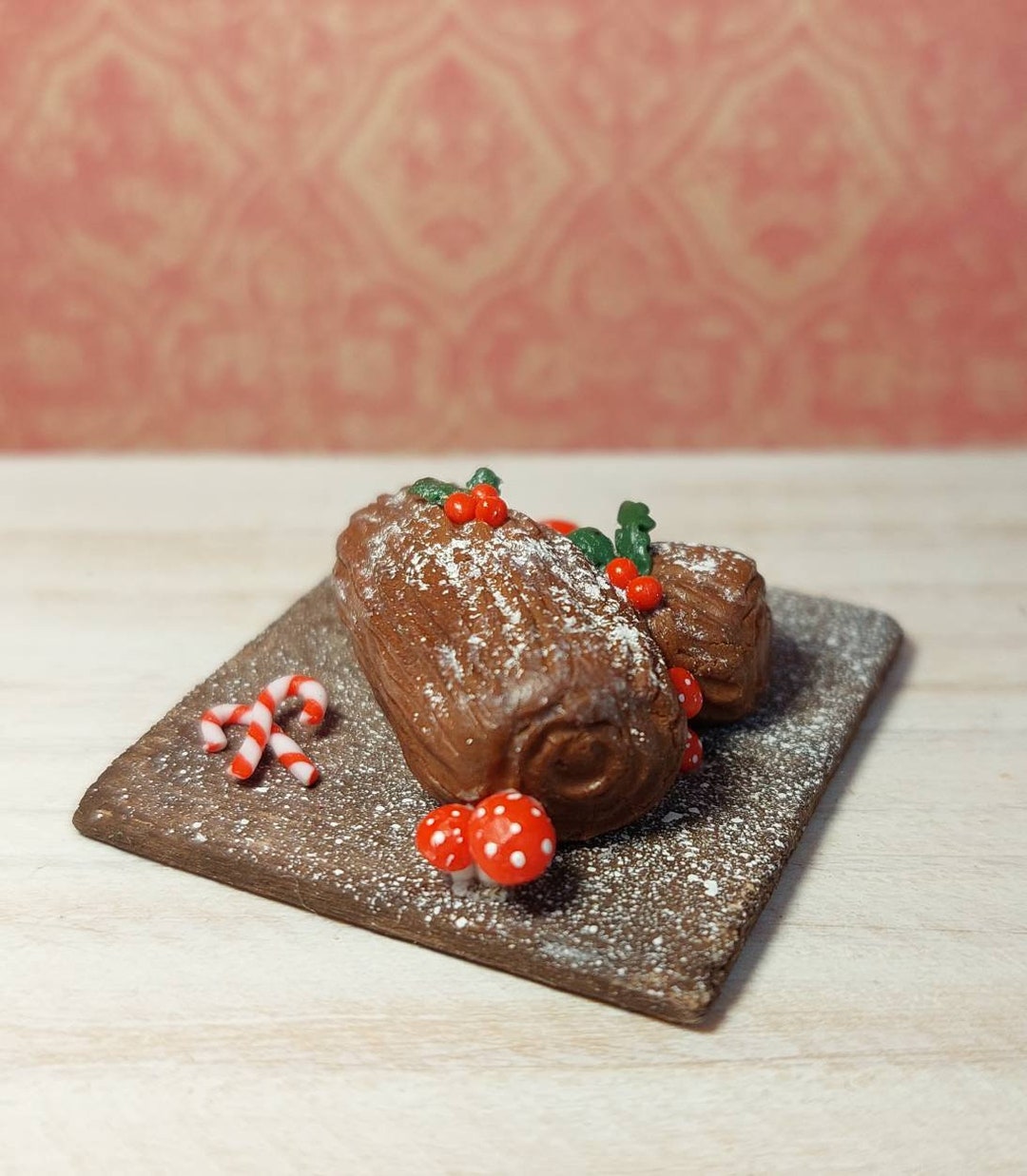 Miniature Yule Log Cake Scale 1:12, Christmas Cake, Miniature Food for ...