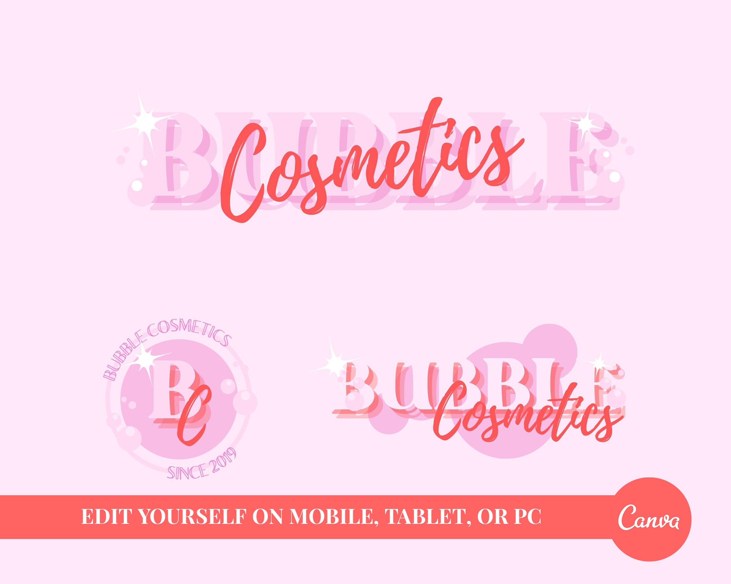 Pink Retro Cosmetics Logo - Canva Logo Template - Etsy