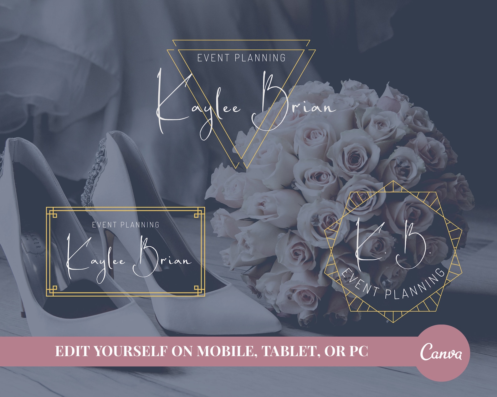Event Planner Logo – Gold Geometric Canva Template (DIY) - Etsy