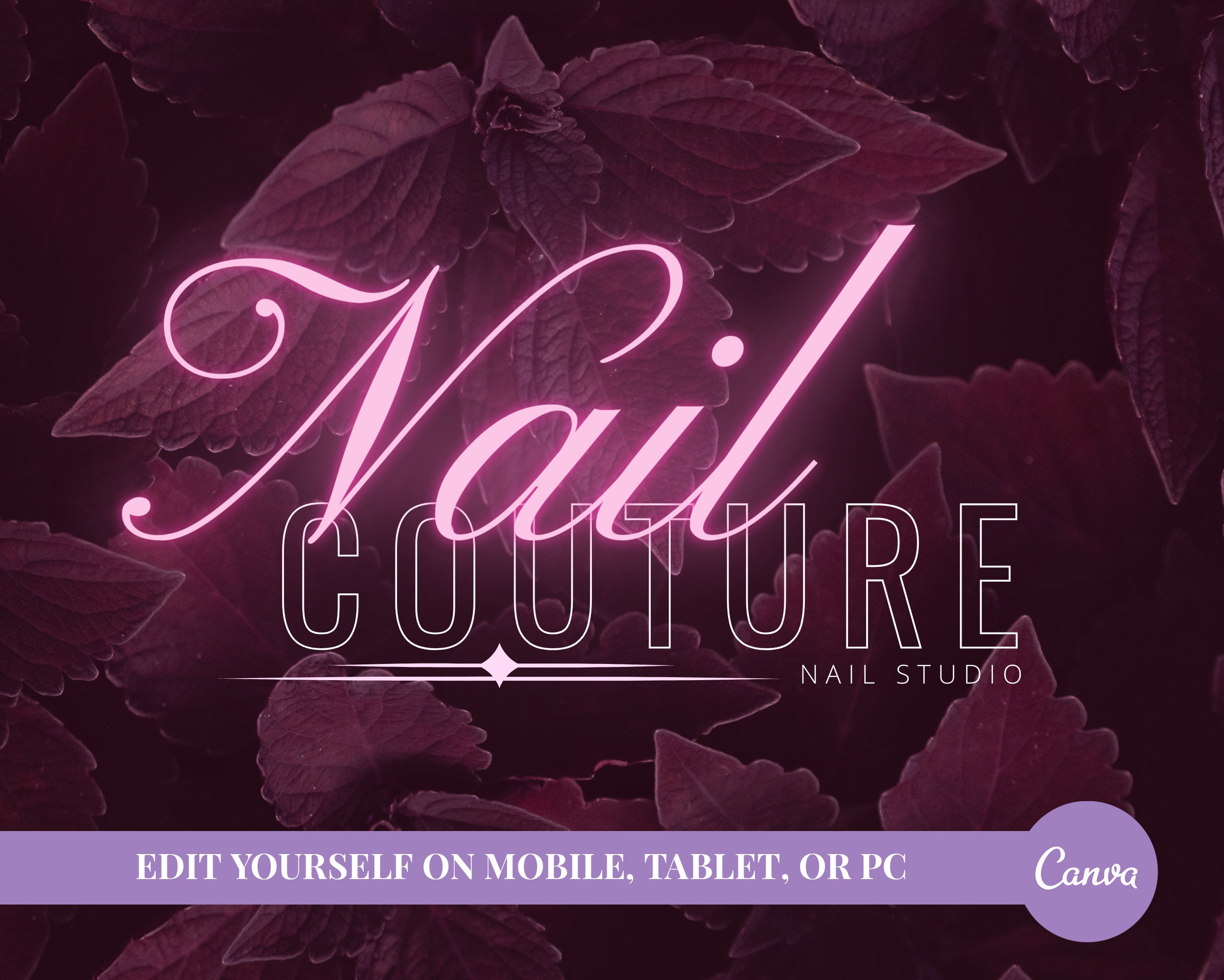Neon Pink Nails Logo Template for Canva - Nail Studio Logo - Etsy