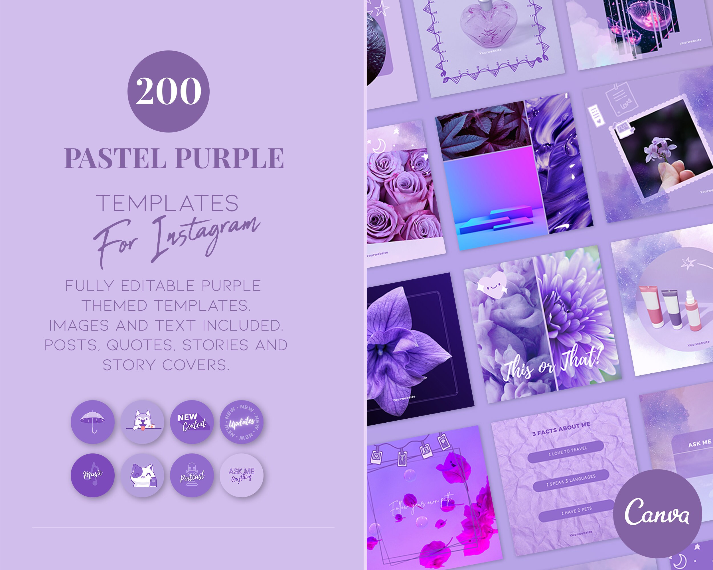 200 Pastel Purple Instagram Templates – Canva Posts, Stories, Covers ...