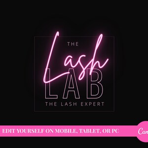 Neon Pink Lash Logo - DIY Lash Tech Logo - Canva Logo Template - Etsy