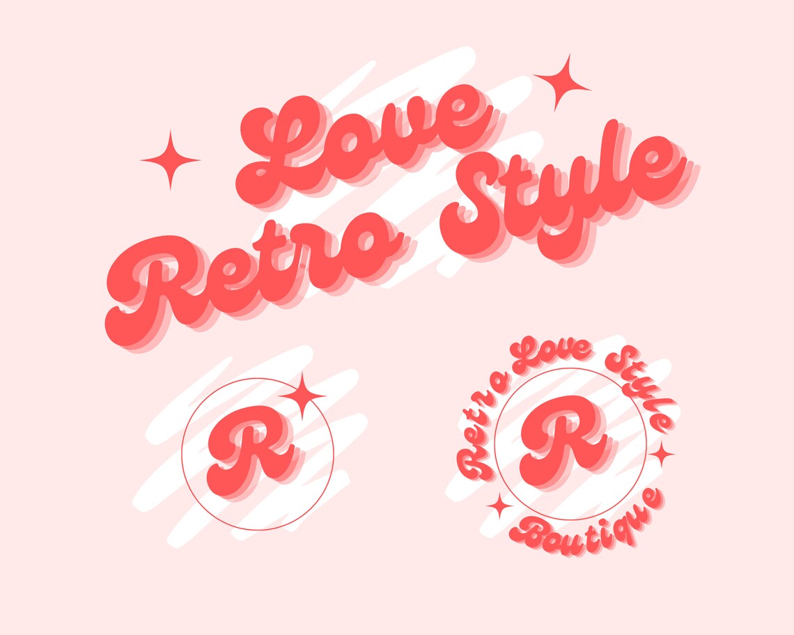 Pink Retro Logo 70s Style DIY Canva Logo Template - Etsy