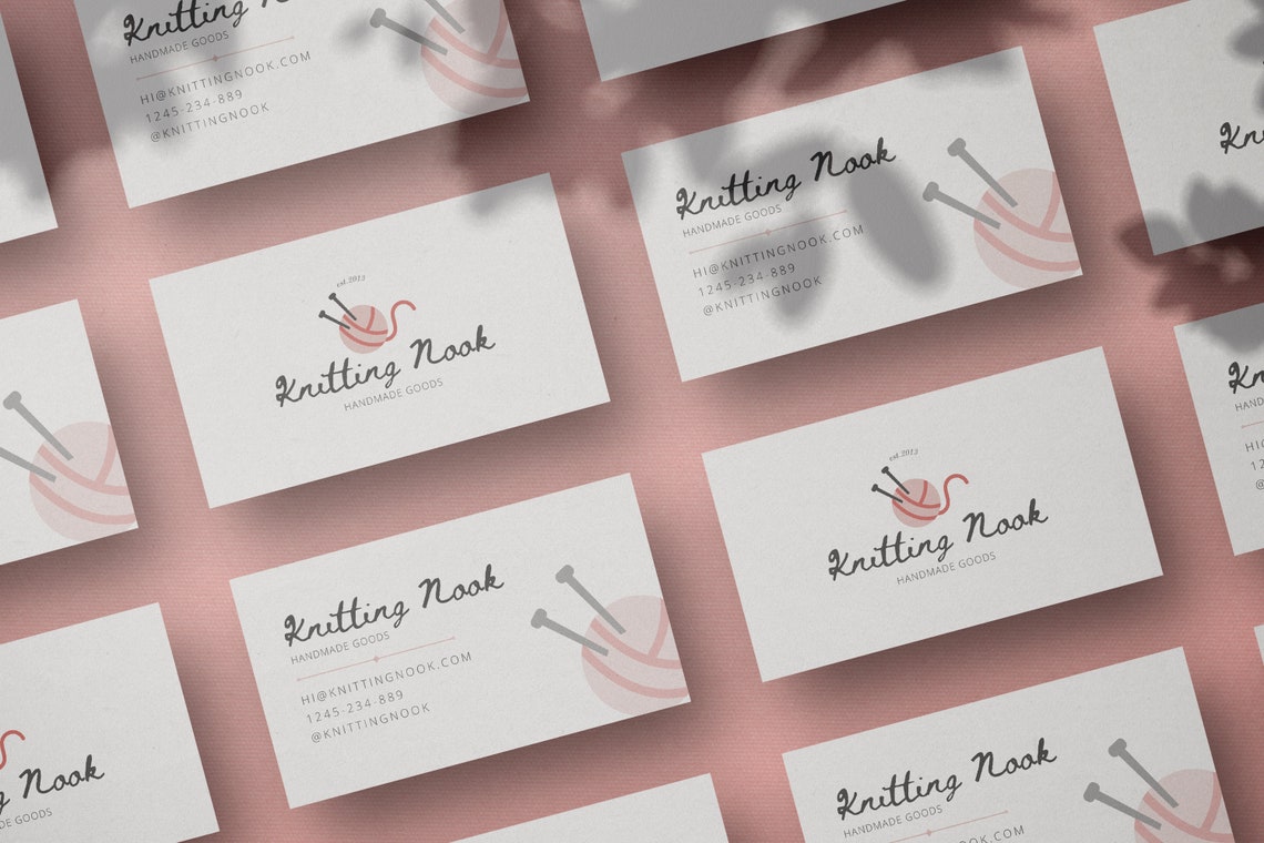 Pink Illustrated Knitting Business Card Template for Canva - Etsy