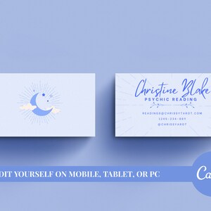 Psychic Reading Business Card - Cute Paste Blue - DIY Canva Template - Etsy