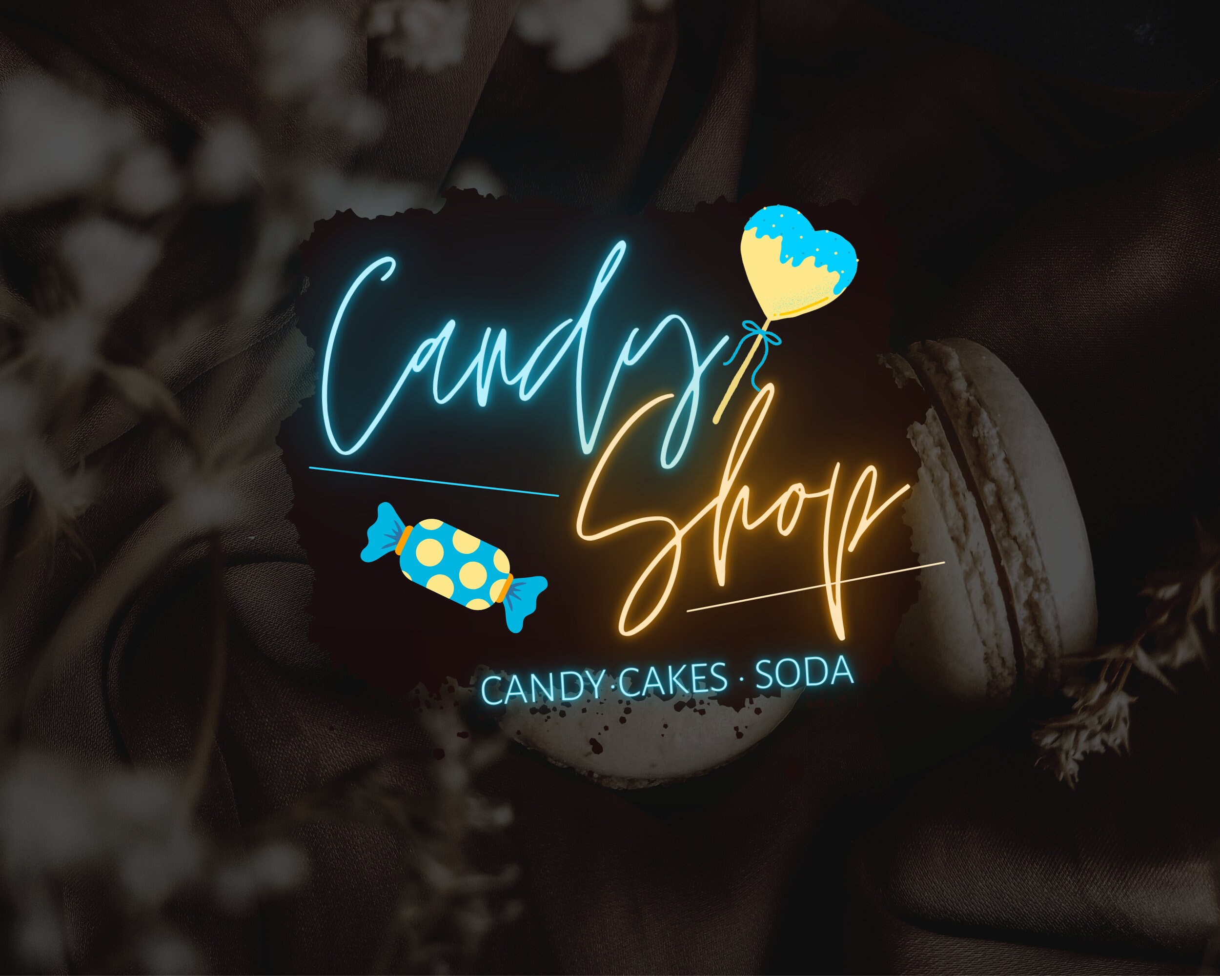 Yellow Neon Sweets Logo Design - Candy Shop Logo Template for Canva - Etsy