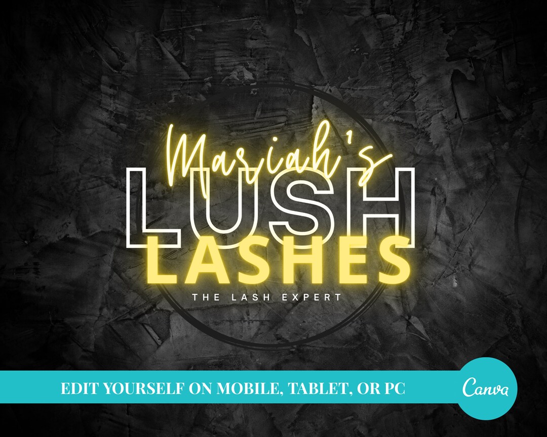 Yellow Neon Lash Technician Logo - Canva Template - Etsy