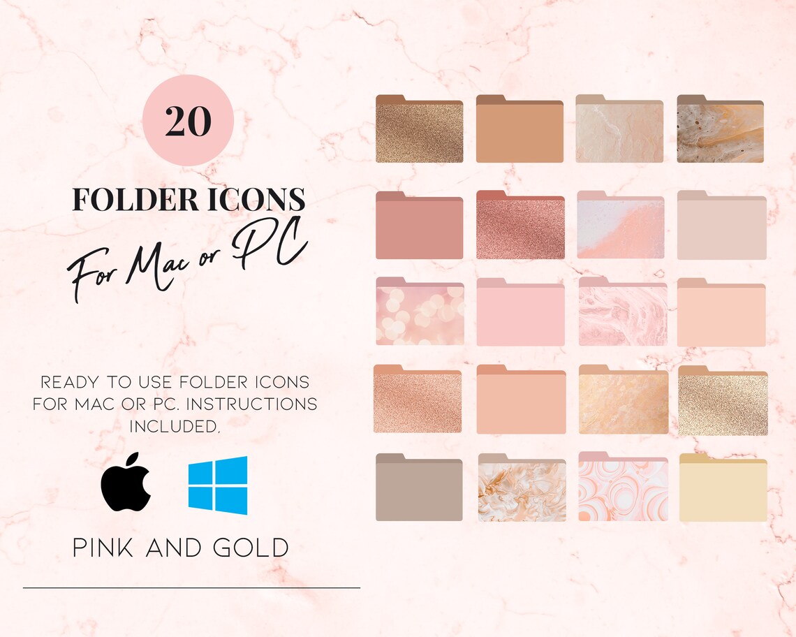 20 Pink Blush and Gold Folder Icons for Mac or Windows PC - Etsy