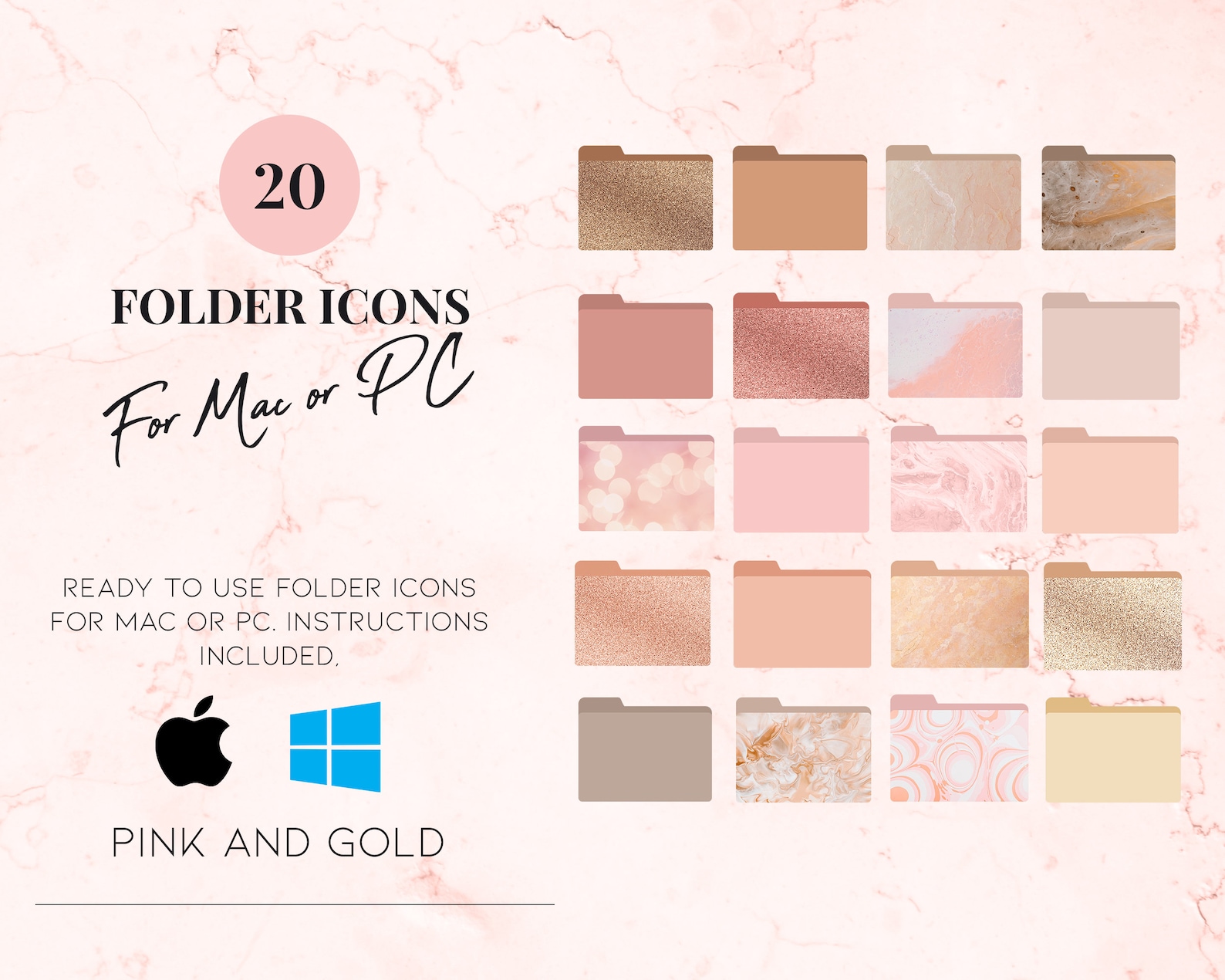 20 Pink Blush and Gold Folder Icons for Mac or Windows PC - Etsy