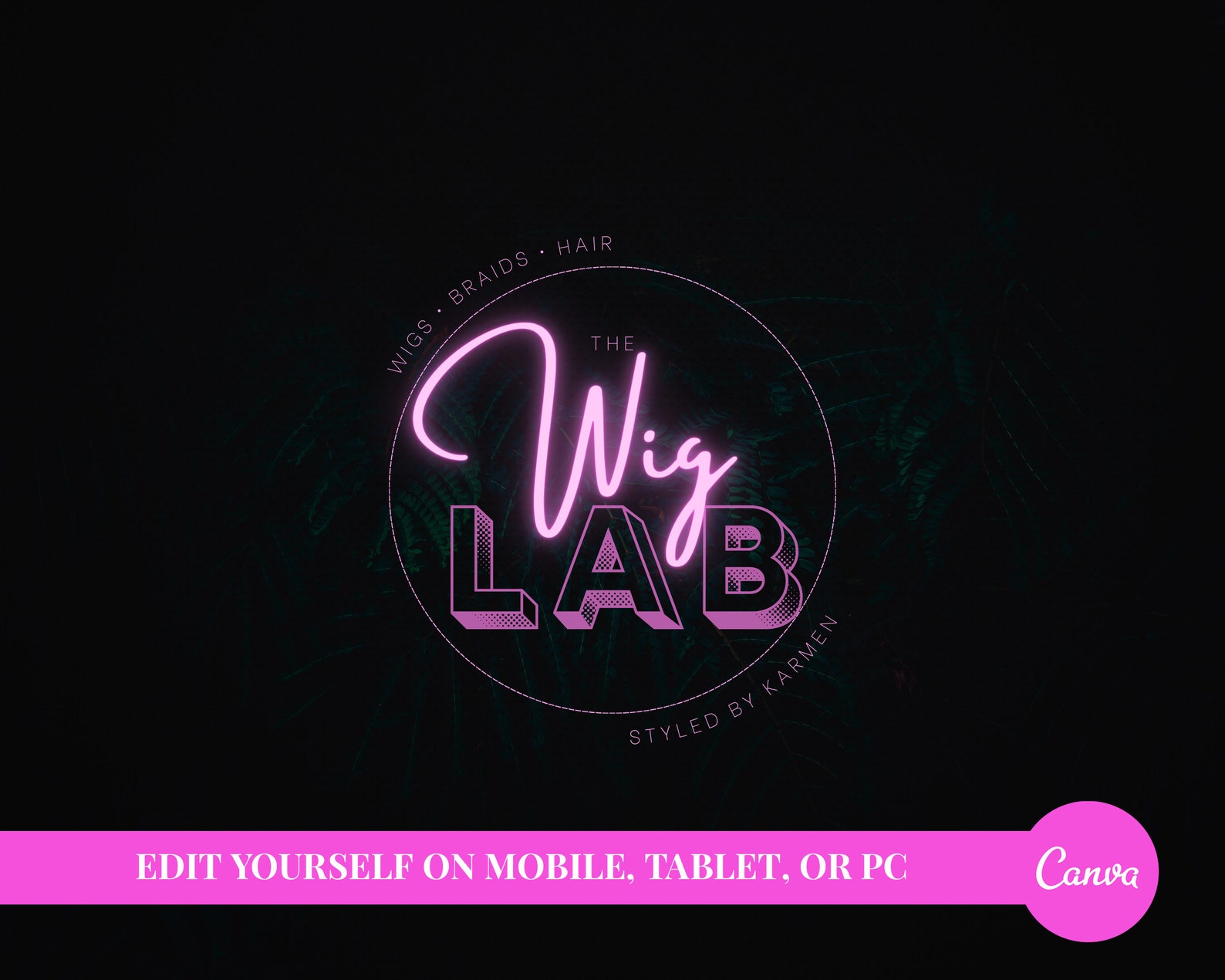 DIY Pink Wig Salon Logo Template - Editable Pink Wig Logo - Etsy