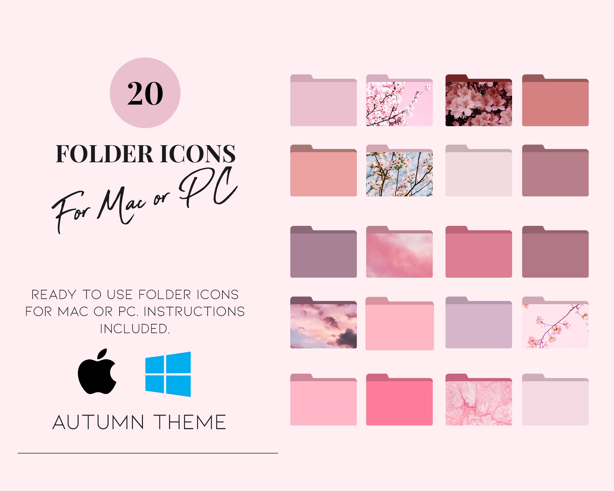 20 Soft Pink Folder Icons for Mac or Windows PC - Etsy