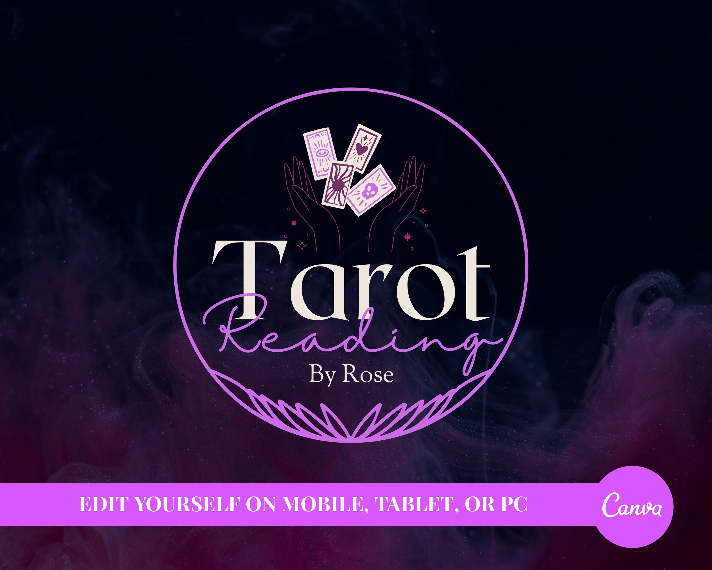 Purple and Pink Tarot Reader Logo - DIY Tarot Reader Logo for Canva - Etsy