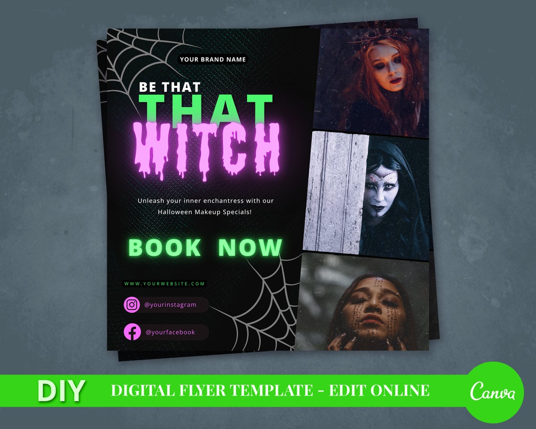 DIY Be That Witch Halloween Makeup Offer Flyer Template for Canva - Etsy