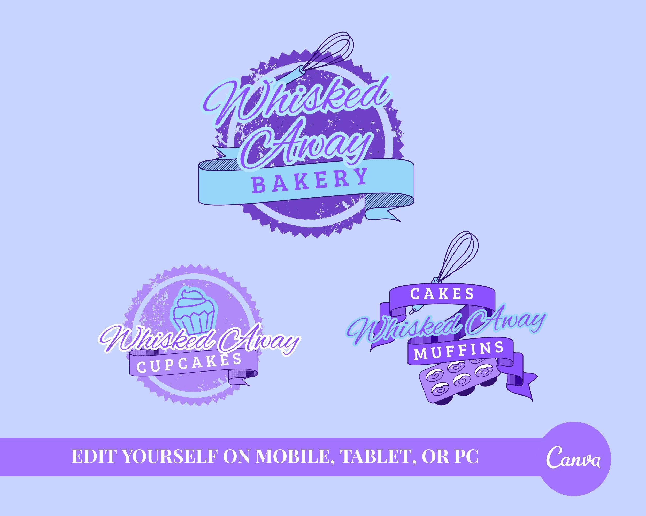 Editable Bakery Business Logo - Blue and Purple Bakery Logo Template ...