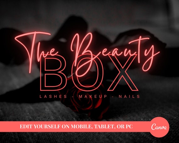 Neon Red Salon Logo Beauty Salon Logo Red Neon Canva Logo | Etsy
