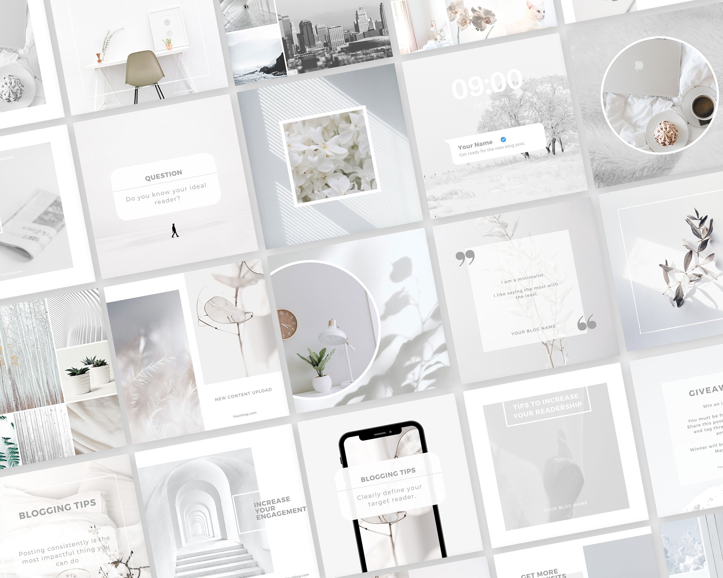 50 White Blogger Instagram Templates - Instagram Posts Canva Templates ...