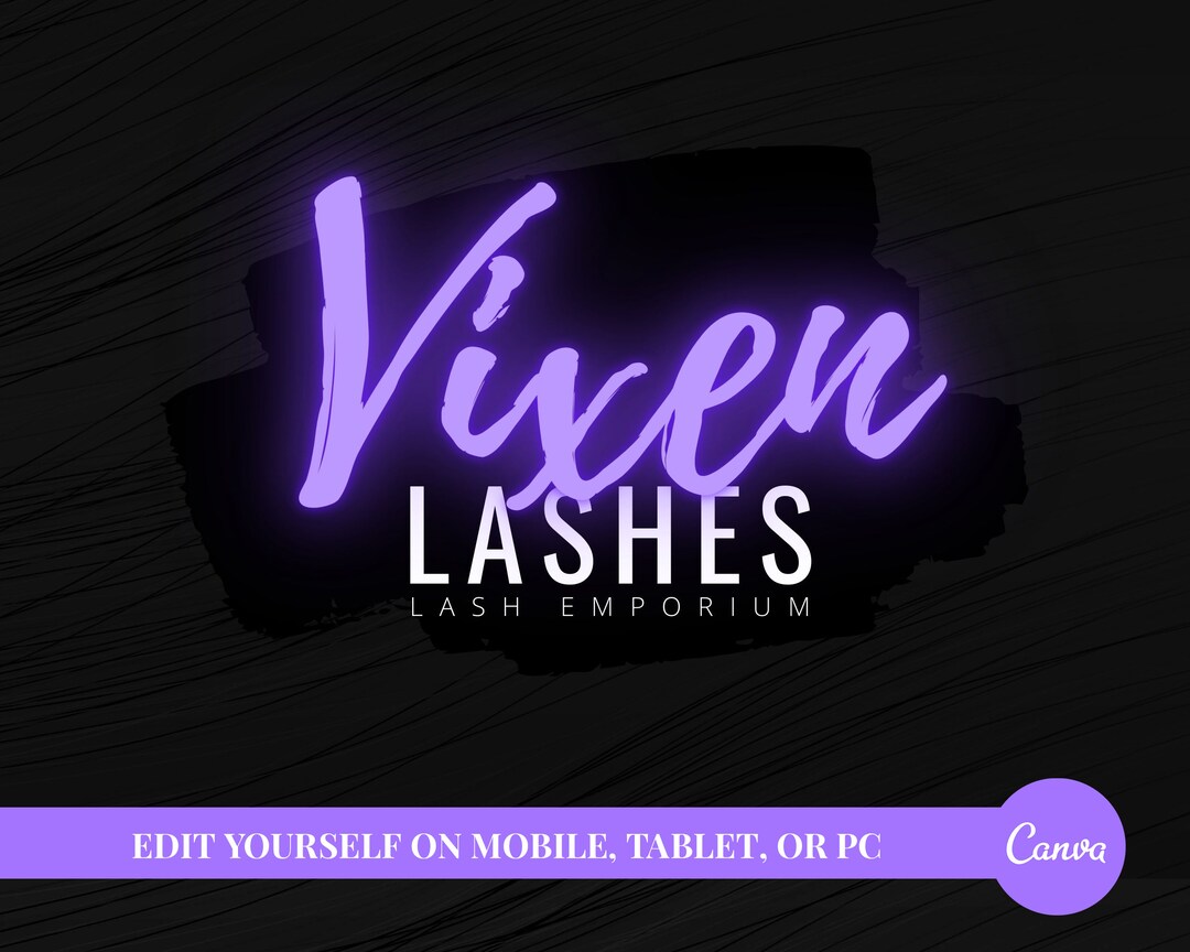DIY Purple Neon Lash Logo Lash Logo Design Canva Template - Etsy
