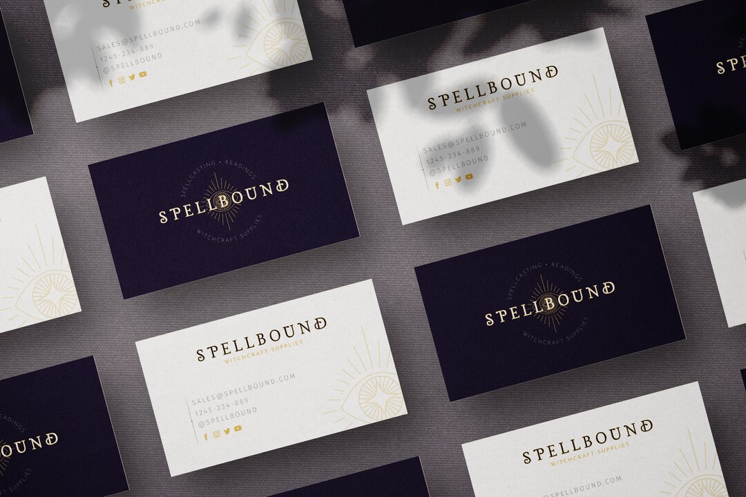 Gold and Navy Occult Eye Business Card Template for Canva - Etsy