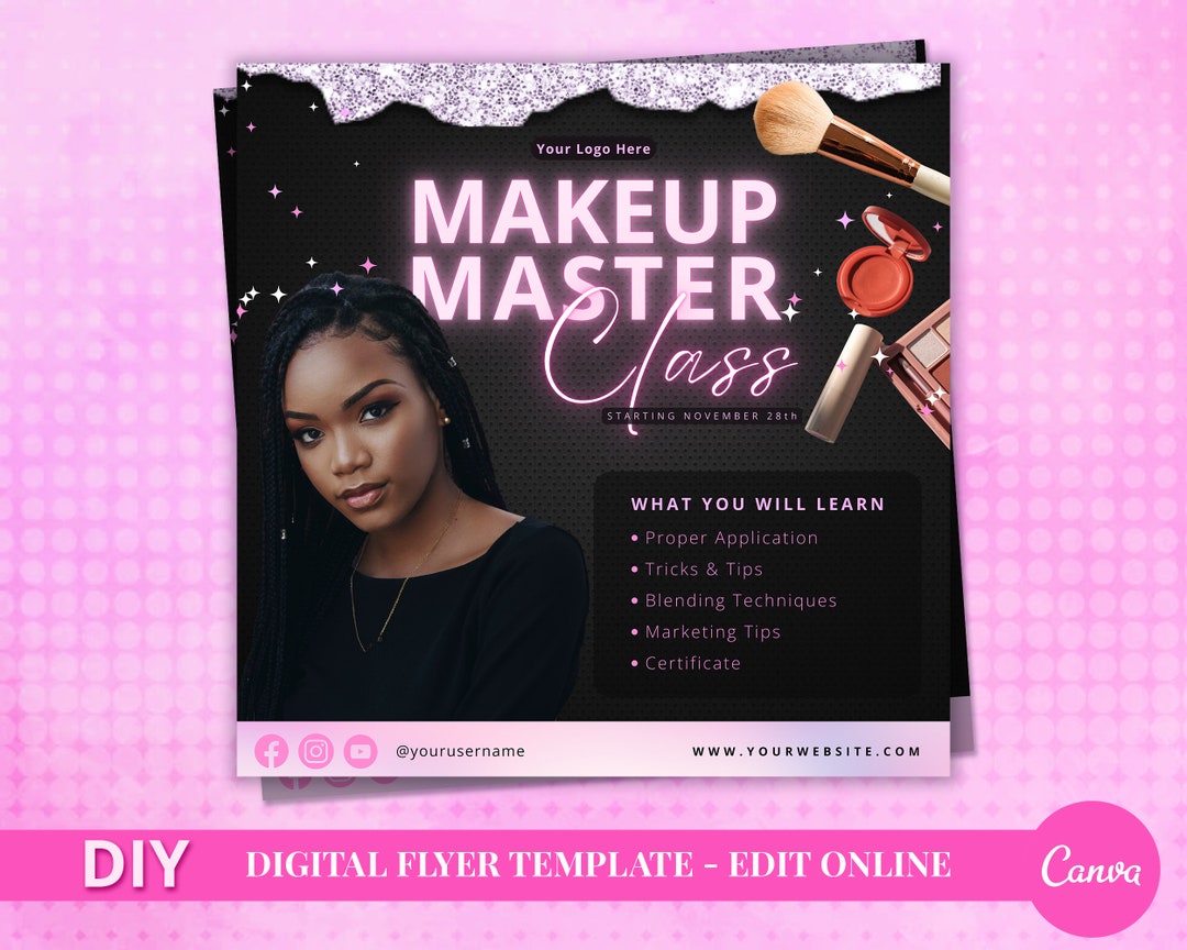DIY Makeup Master Class Training Flyer Template for Canva - Etsy
