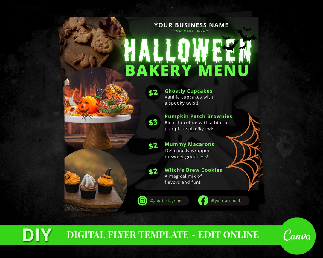 DIY Halloween Bakery Menu - Black and Neon Green Halloween Flyer ...