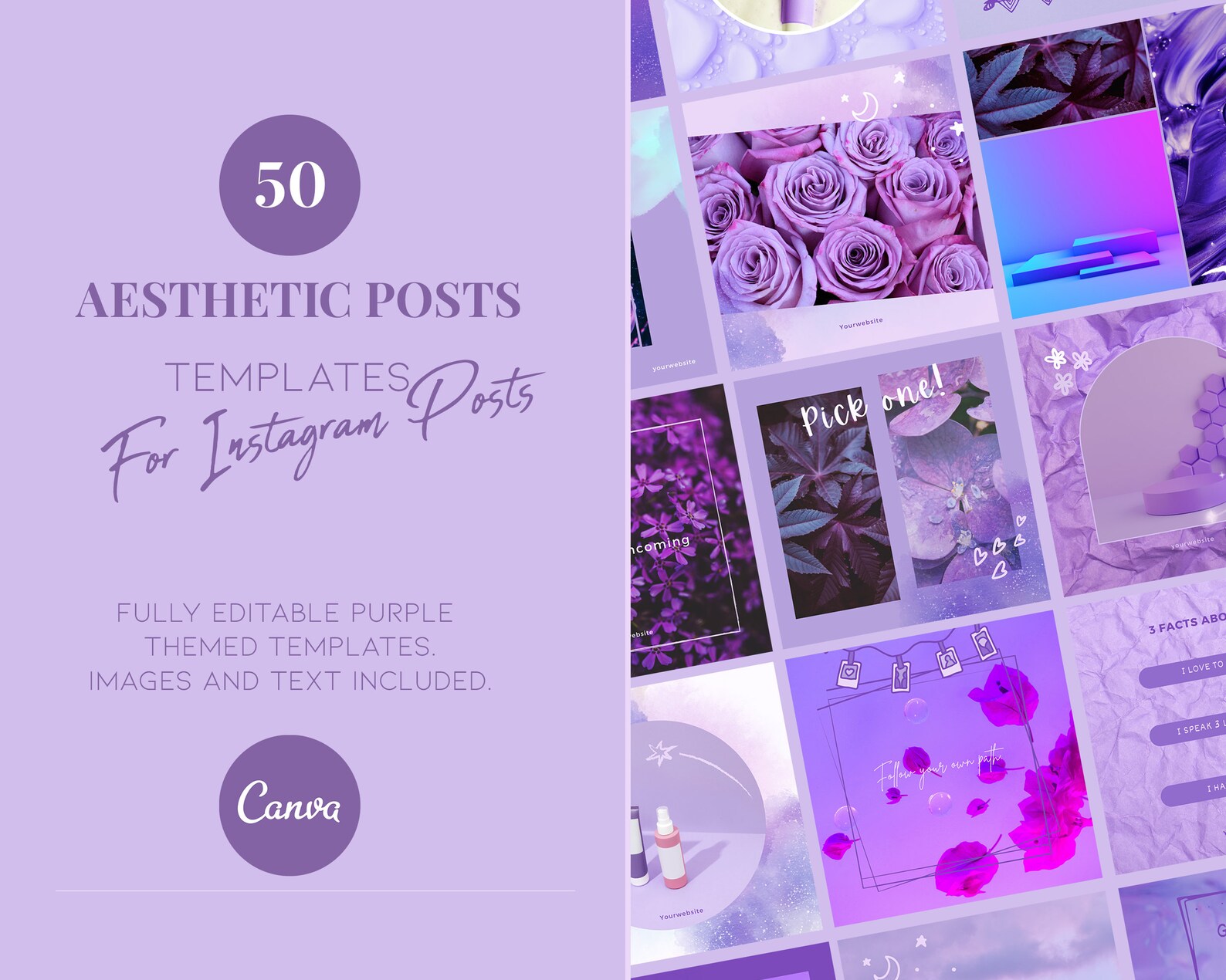Purple Aesthetic Instagram Posts Templates for Canva With - Etsy
