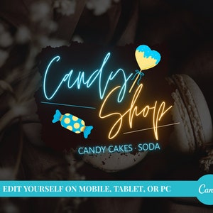 Yellow Neon Sweets Logo Design - Candy Shop Logo Template for Canva - Etsy