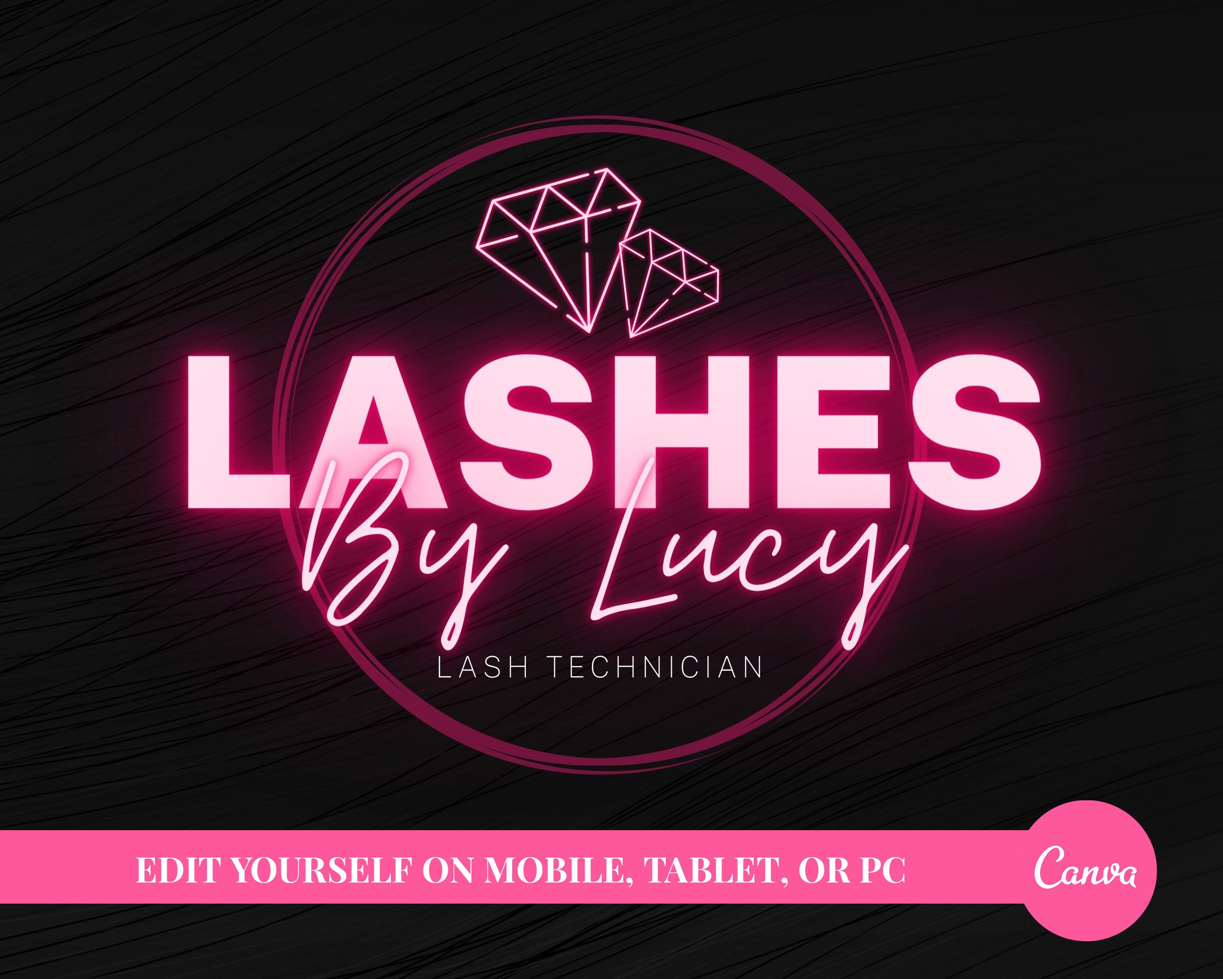 Neon Pink Lash Logo - DIY Lash Tech Logo - Canva Logo Template - Etsy