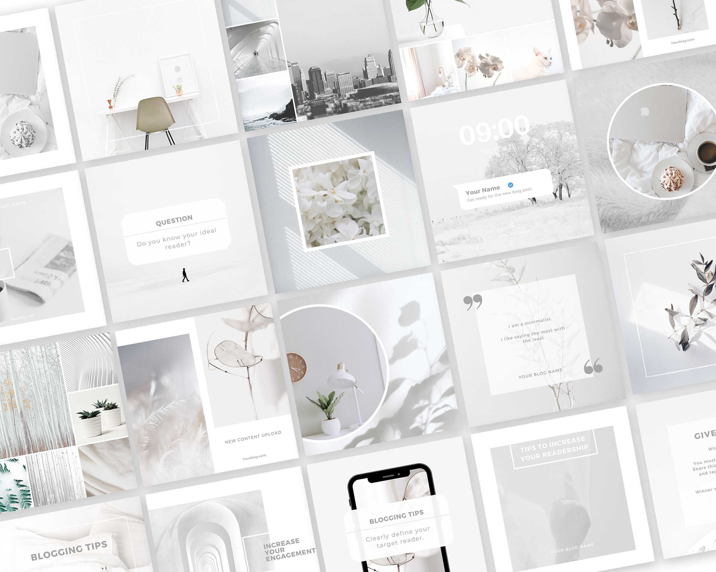 50 White Blogger Instagram Templates - Instagram Posts Canva Templates ...