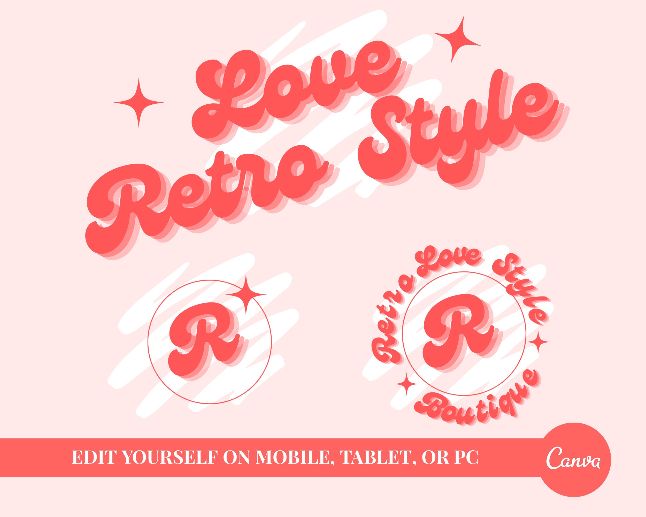 Pink Retro Logo 70s Style DIY Canva Logo Template - Etsy