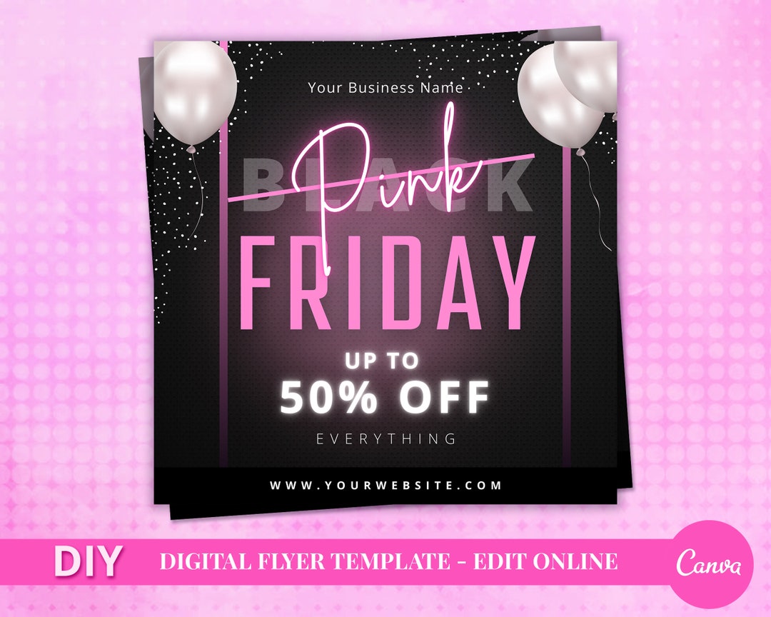 Pink Friday Flyer DIY Pink and Black Digital Flyer Template - Etsy