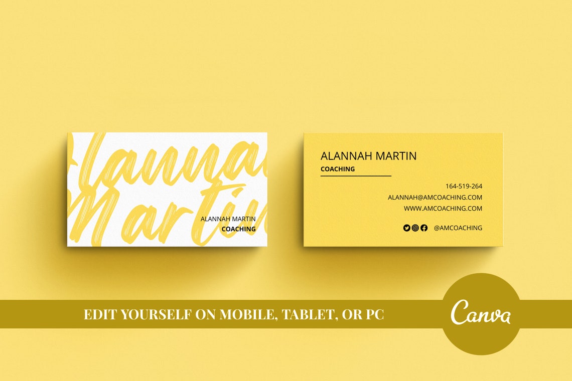 Yellow Coaching Business Card DIY Canva Template - Etsy