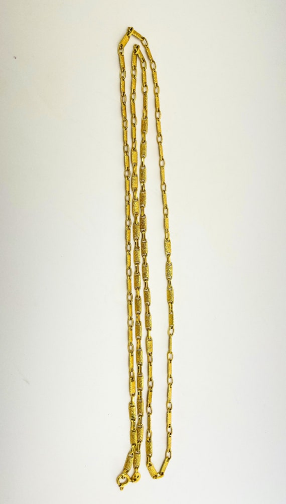 Vintage 70's 18 ct Gold Textured Fancy Link Chain Nec… - Gem