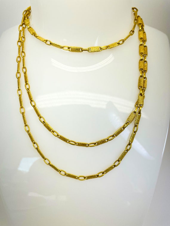 Vintage 70's 18 ct Gold Textured Fancy Link Chain Nec… - Gem