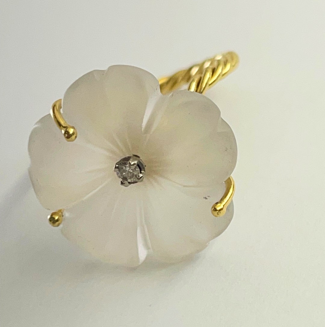 Vintage Designer 18ct Gold , Diamond, Frosted Rock Crystal Ring - Etsy