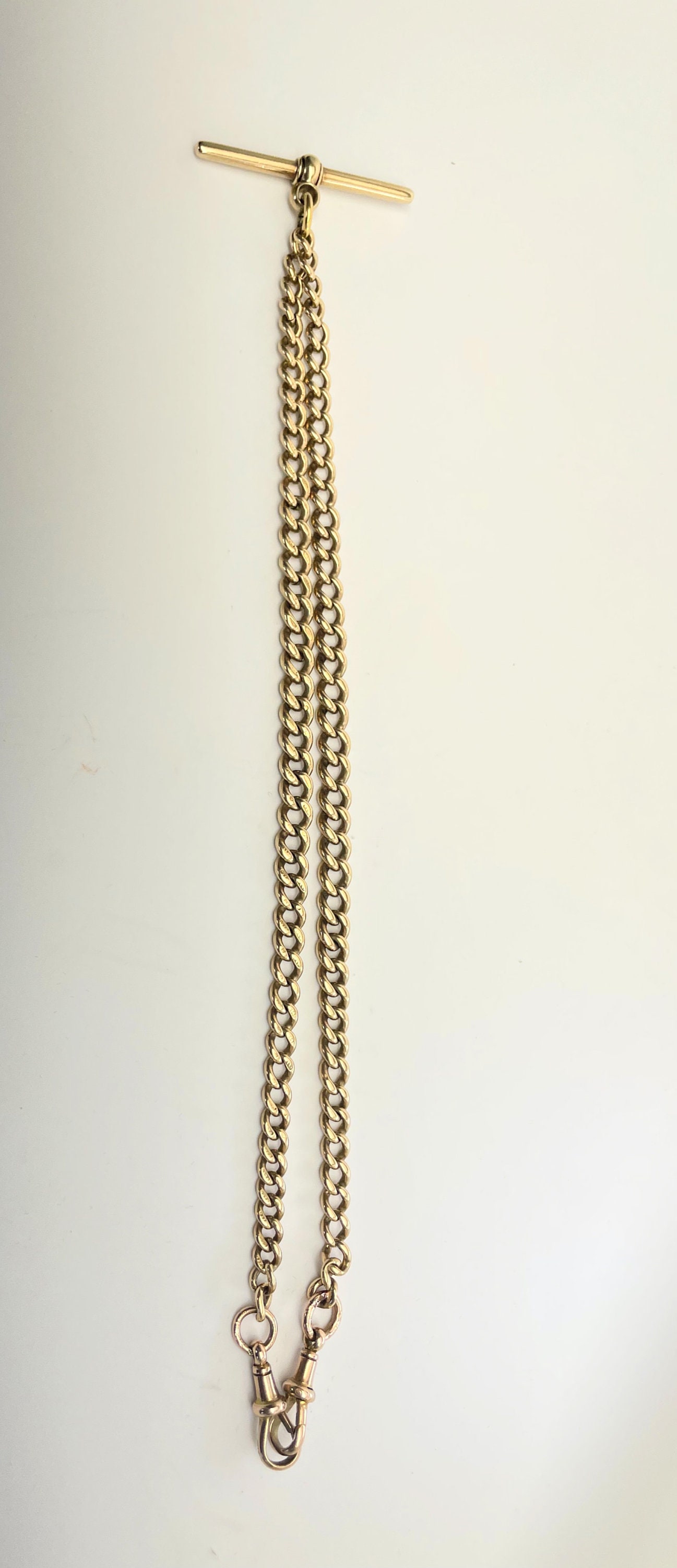 Antique Edwardian 9ct Gold Watch Chain, Albert, 2 Dog Clips, T Bar , 32 ...