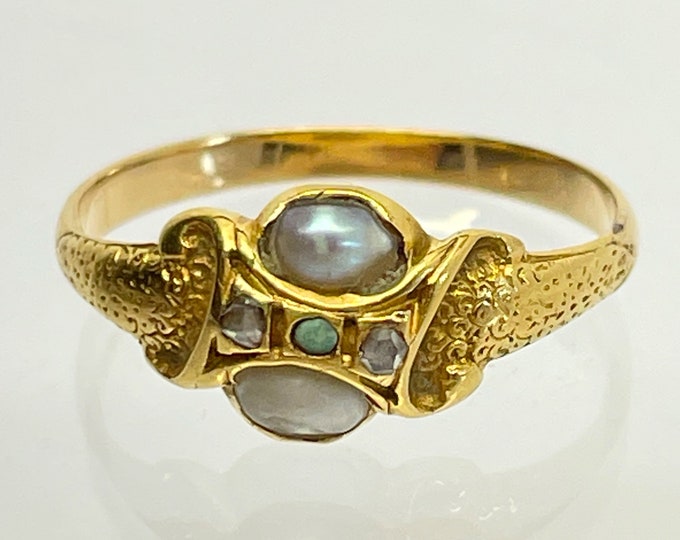 Georgian 18ct Gold Ring With Diamonds , Pearls & Turquoise - Etsy