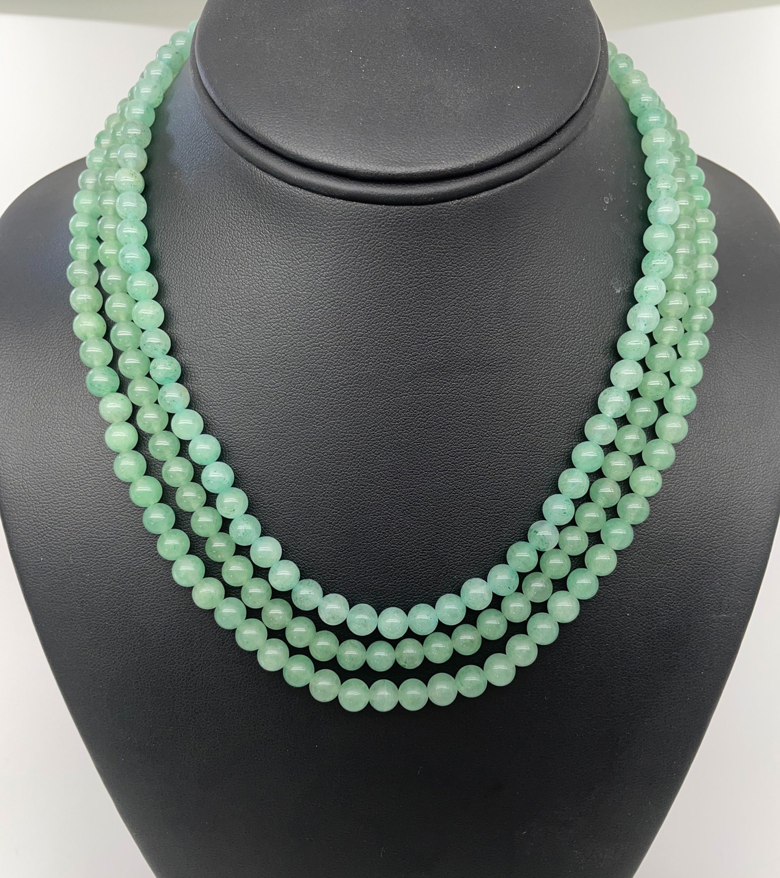 Vintage Natural Semi-translucent Jade Jadeite 3 Strandbead Necklace, 14 ...