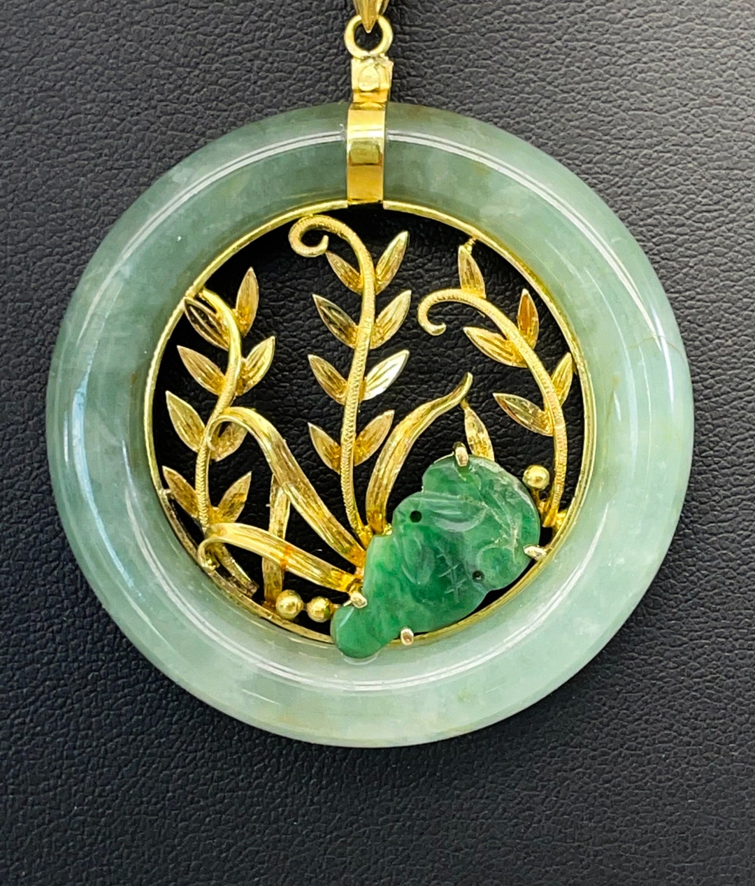 Vintage Round Jade Disc and 14 Ct Gold Pendant, Natural Jade, Solid ...
